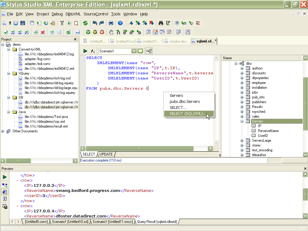 Stylus Studio Database To XML Mapper